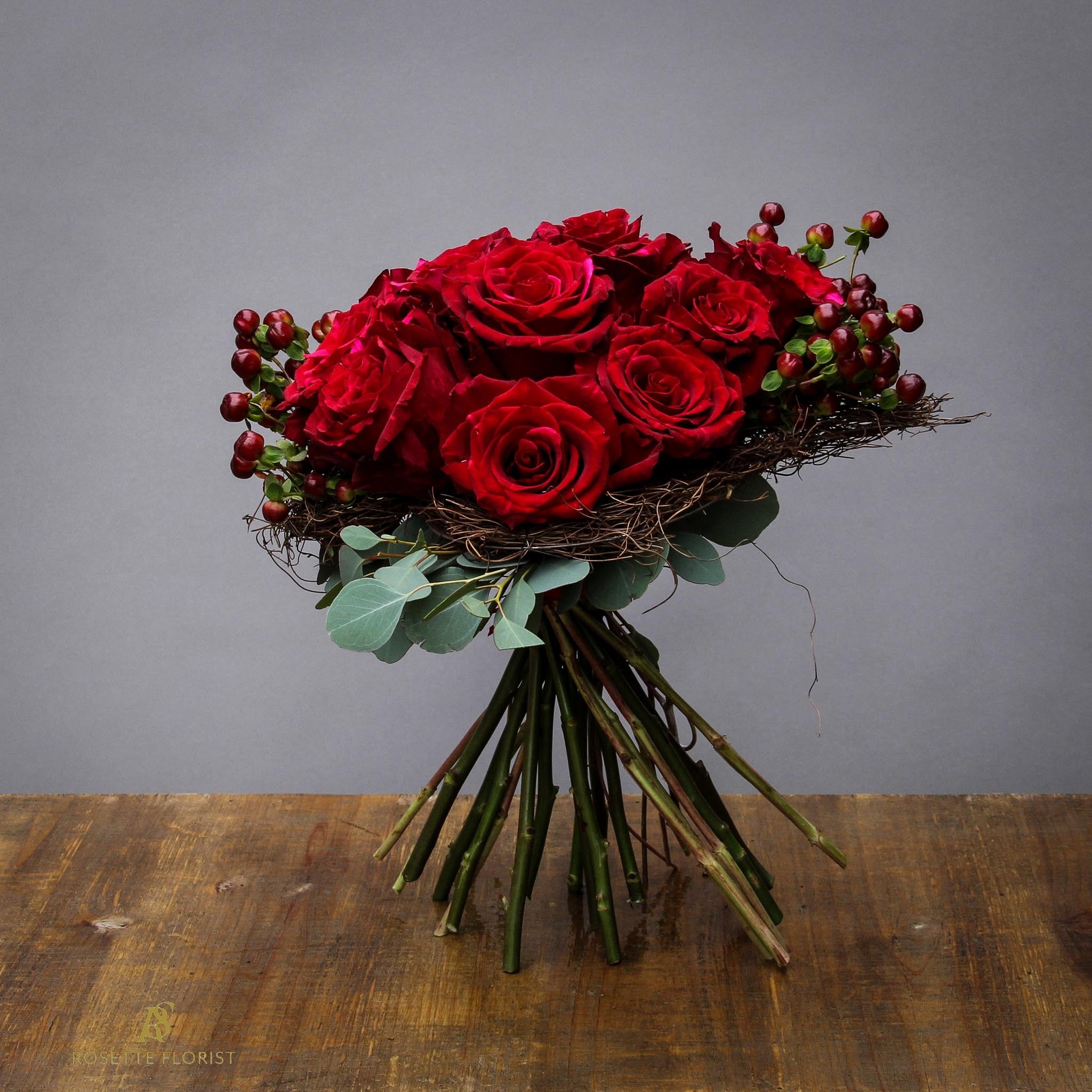 Red Ribbon Rose Bouquet | Rosette Florist